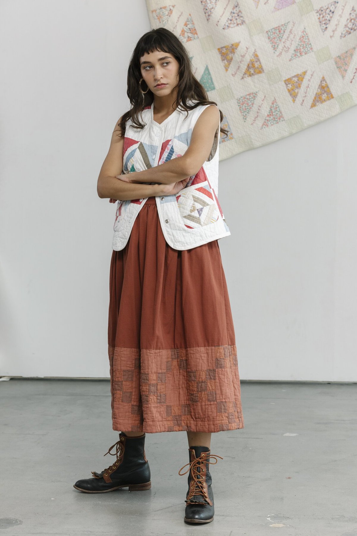 Carleen Drindle Quilted Skirt - Rust Overdye | Garmentory