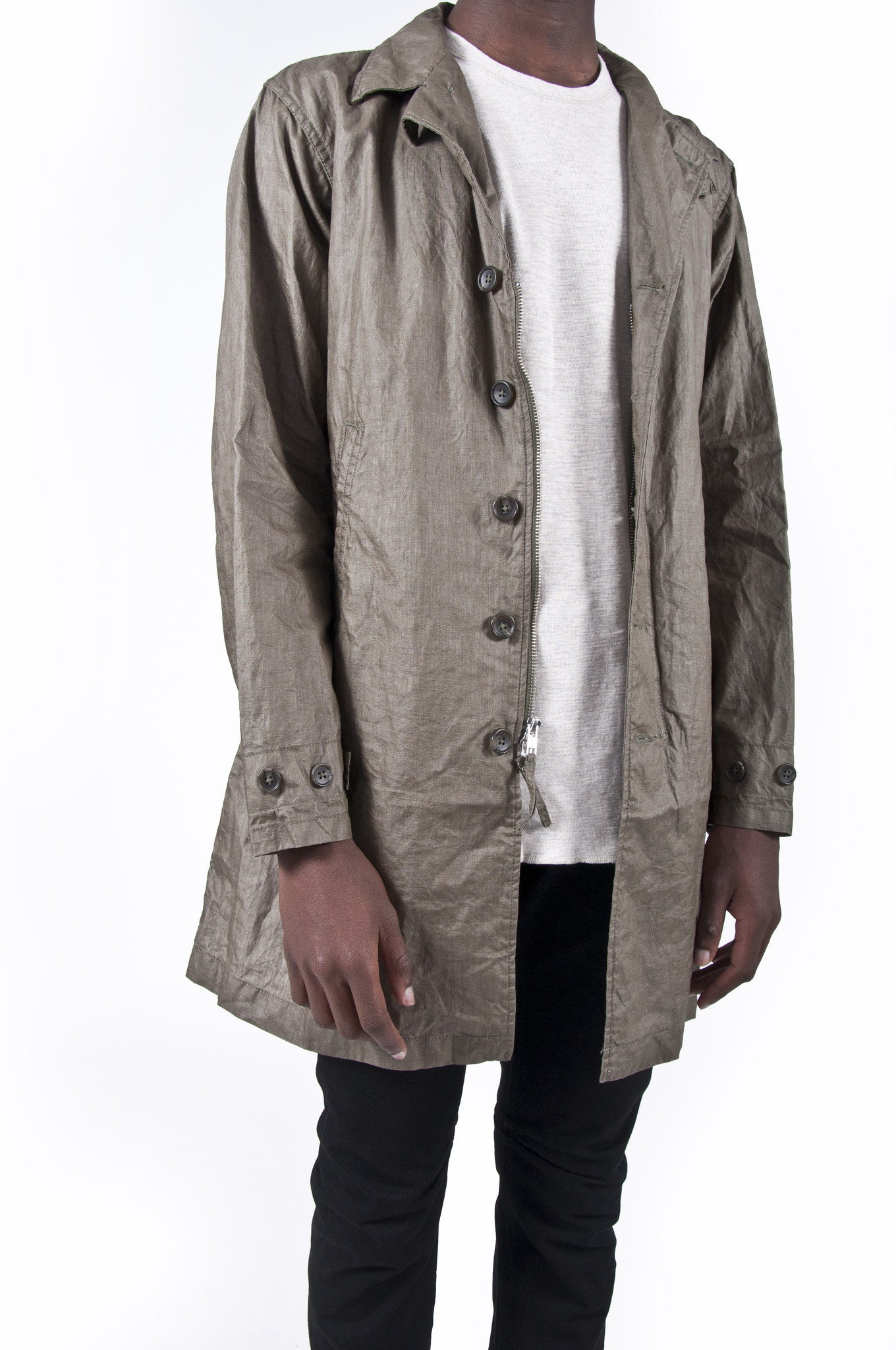 Engineered Garments 41 Duster Coat Olive Coated Linen | Garmentory