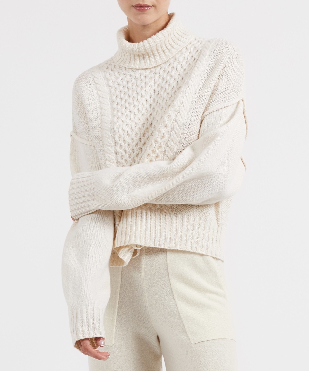 ATM Merino Wool Cable Knit Turtleneck - Alabaster | Garmentory