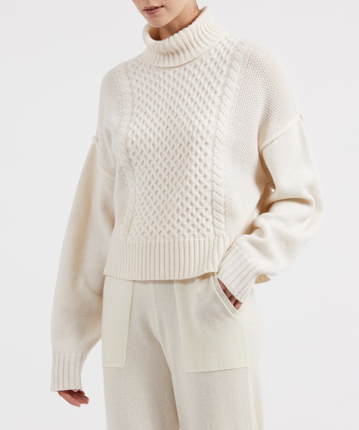 ATM Merino Wool Cable Knit Turtleneck - Alabaster | Garmentory