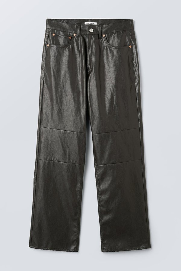 Dark Brown Fake Leather Extended Third Cut Jean | Garmentory