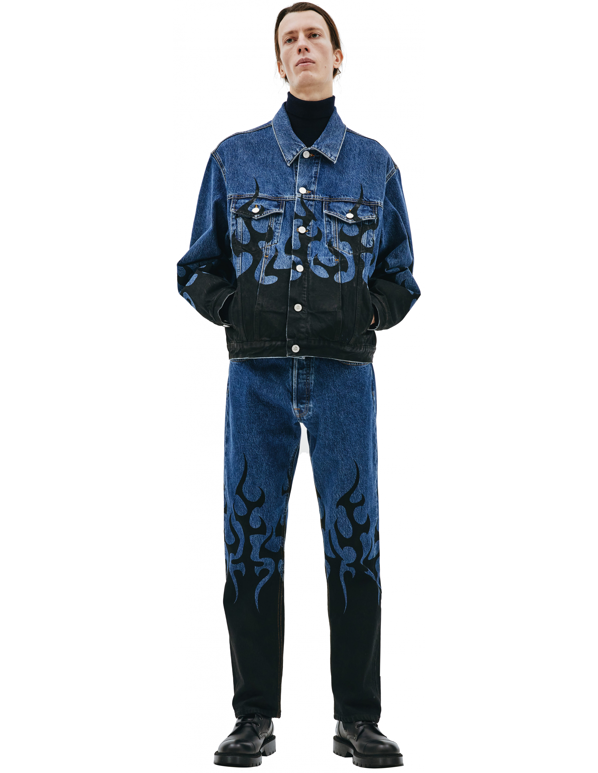VETEMENTS Flame Print Denim Jacket | Garmentory