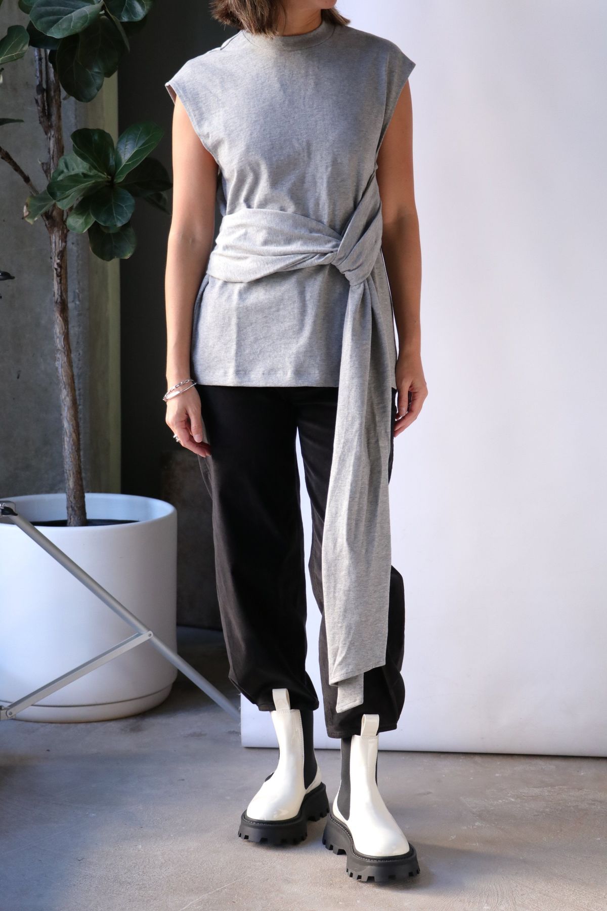 Tibi Punto Milano Draped T-Shirt - Heather Grey | Garmentory