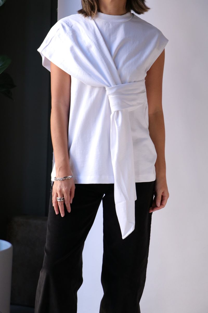 Tibi Punto Milano Draped T-Shirt - White | Garmentory
