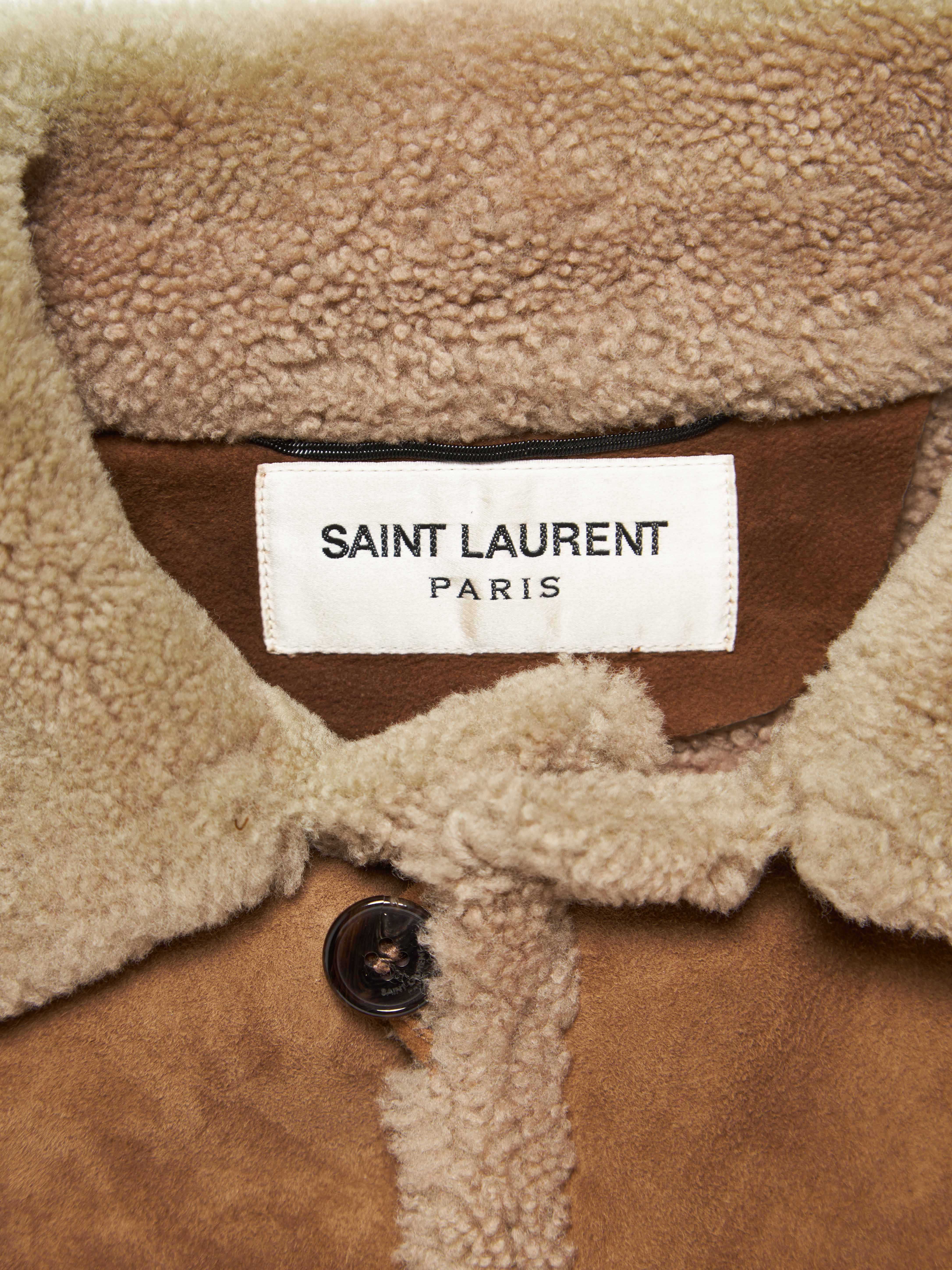 Saint Laurent Paris M Buttons Sheepskin Coat - brown | Garmentory