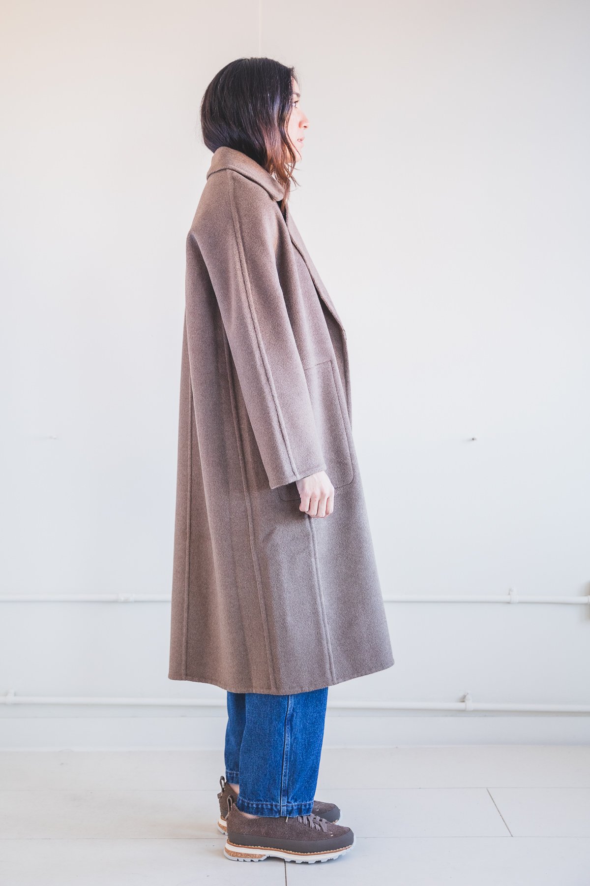 SEYA DOUBLE FACE LONG COAT - UNDYED BROWN YAK WOOL | Garmentory