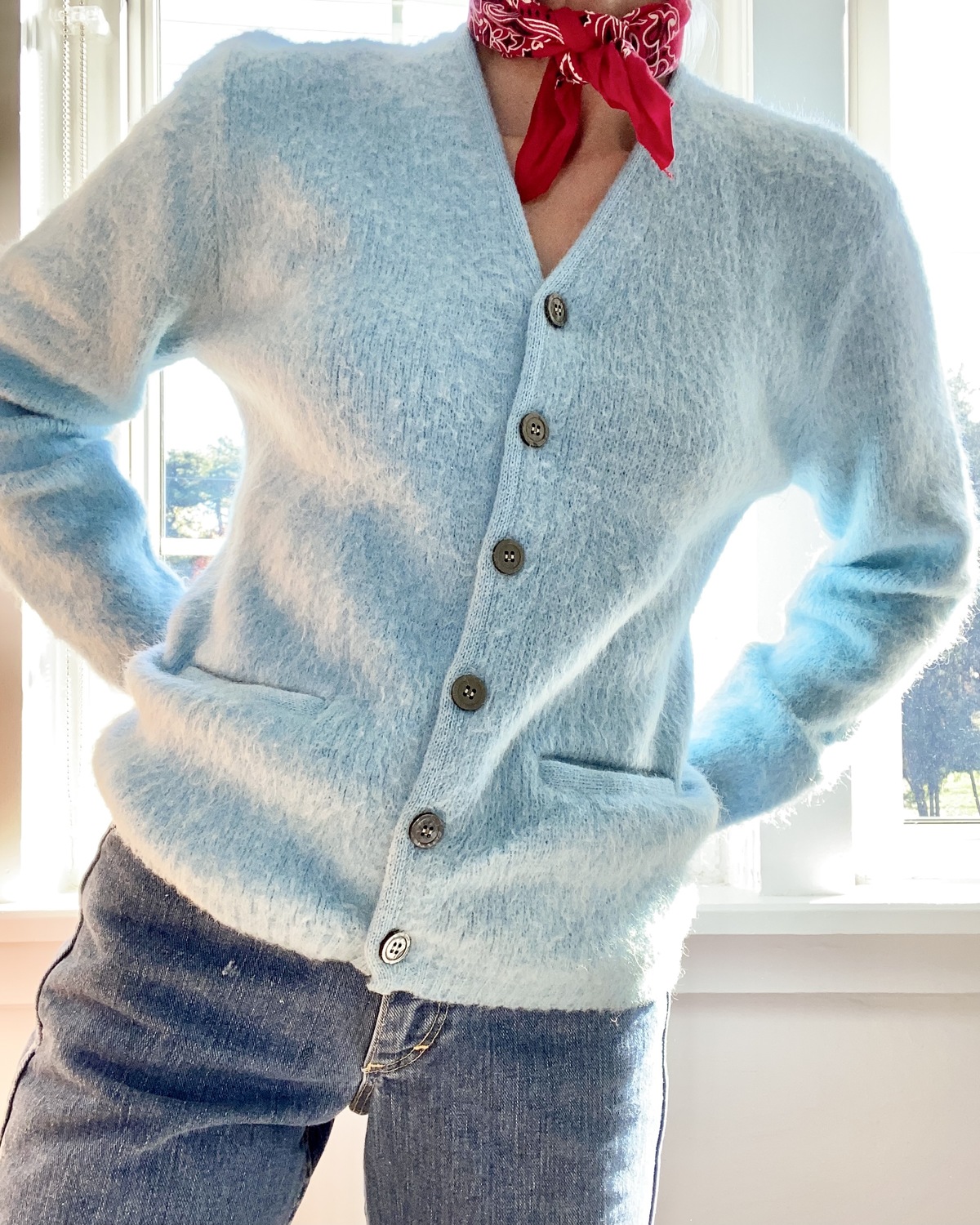 VINTAGE Fuzzy Mohair Kurt Cobain MTV Cardigan - Light Blue | Garmentory