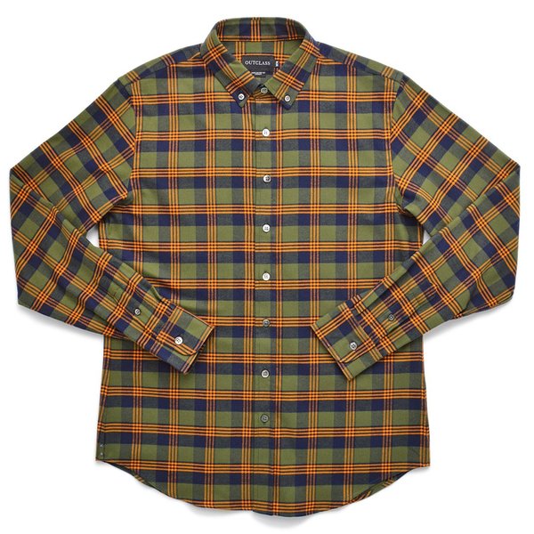 Outclass Hunter Plaid Flannel Shirt - olive green/yellow/navy | Garmentory
