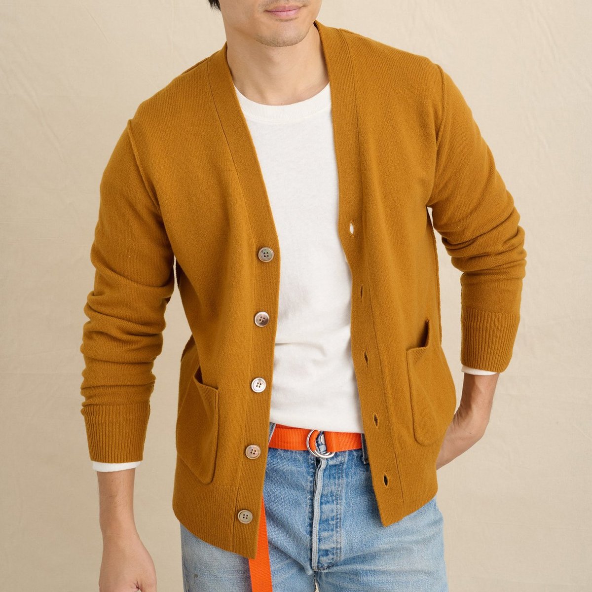 Alex Mill Reverse Seam Merino Wool Cardigan - Golden Khaki | Garmentory