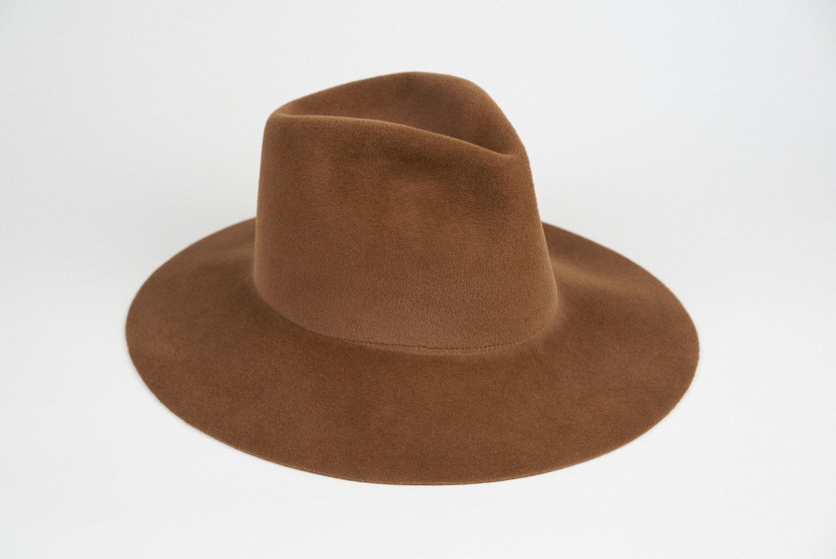 Clyde Wide Brim Pinch Hat in Brandy Angora | Garmentory
