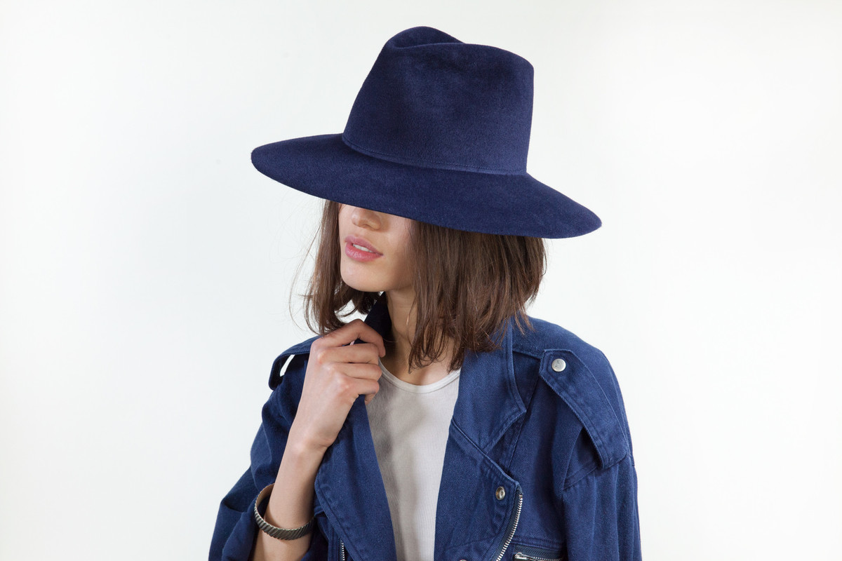 Clyde Wide Brim Pinch Hat - Navy Angora | Garmentory
