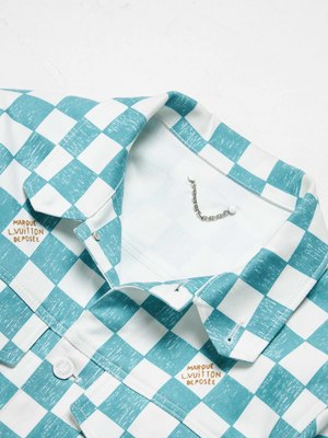 [PRE - LOVED] Louis Vuitton Mint White Checkered Logo Buttons Text ...