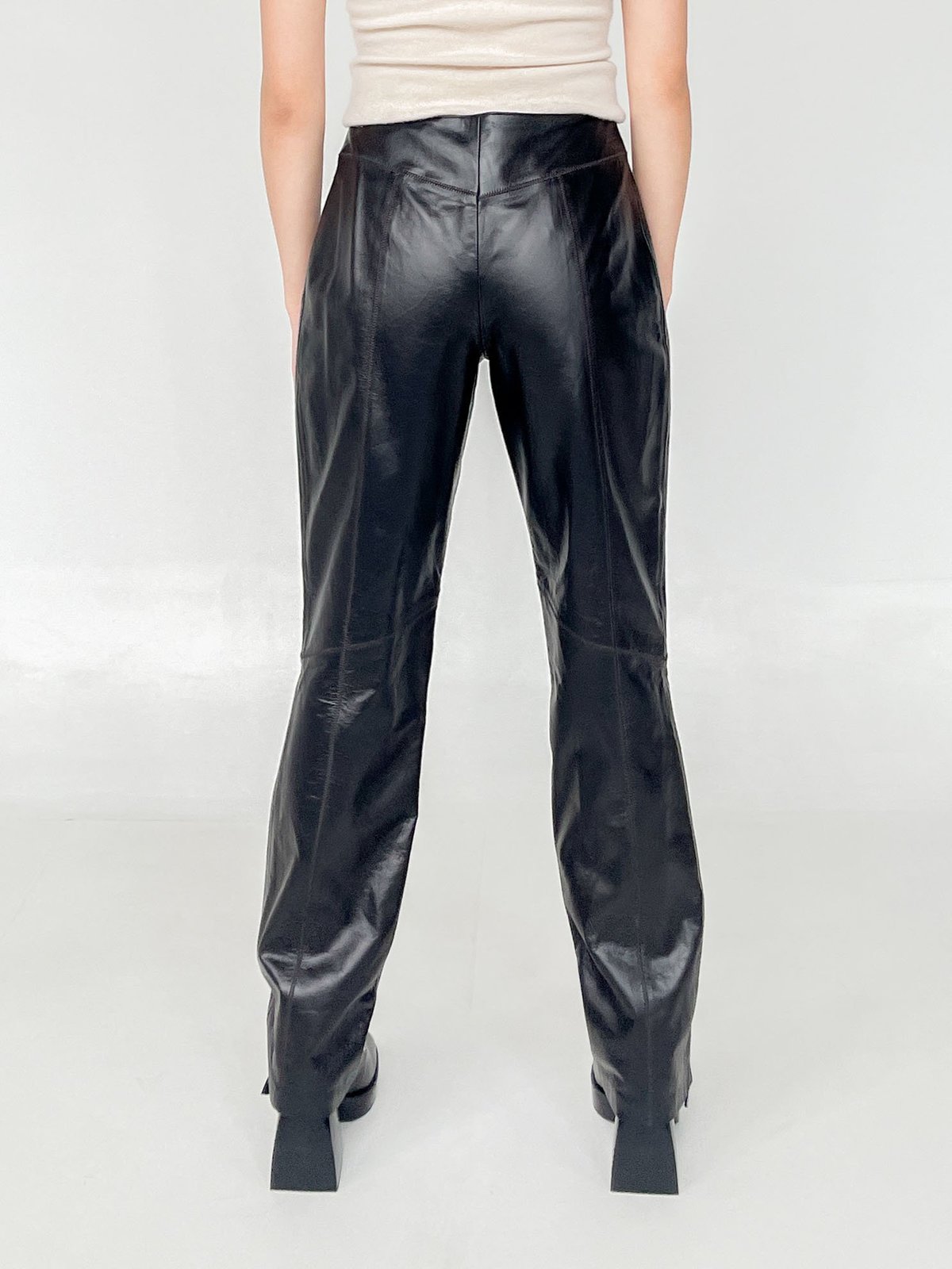 Vintage Leather Contrast Stitch Pants - BLACK | Garmentory