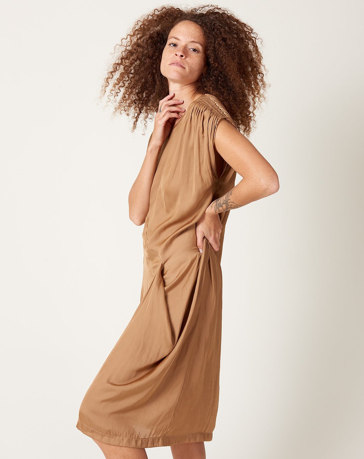 Ruched Fold Dress in Sand | Garmentory