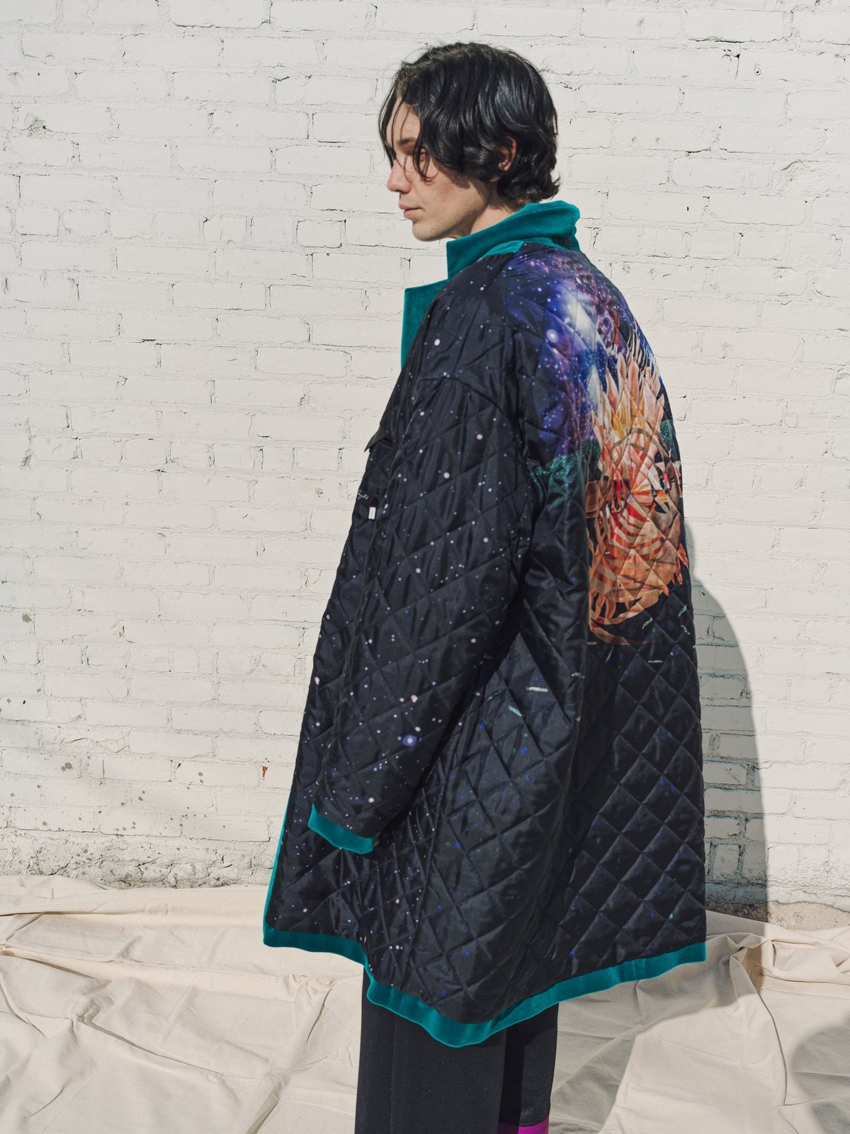 Lanvin Turquoise Velvet Reversible Padded Rosenquist Print Lining Car ...