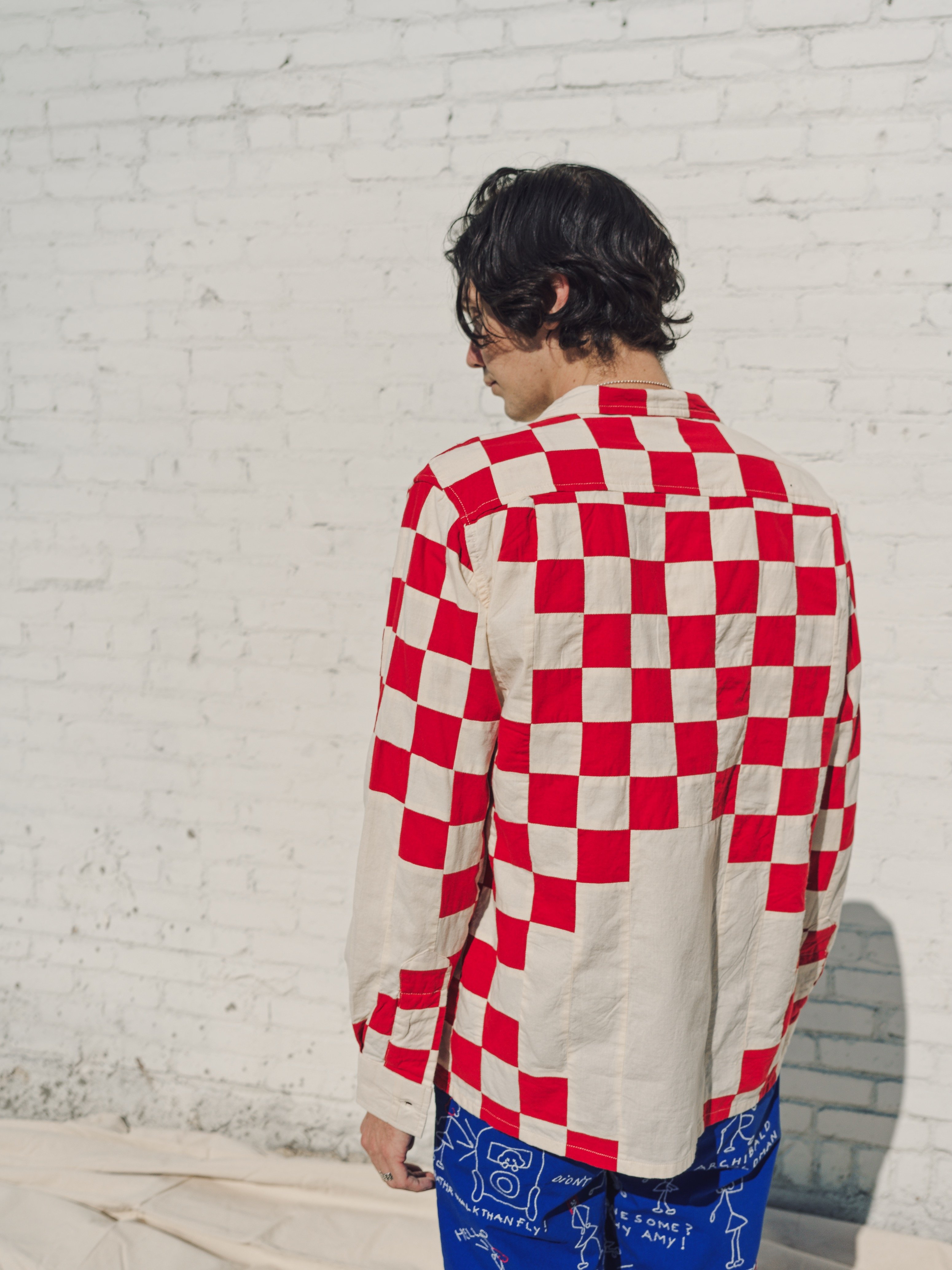 BODE Racing Check Long Sleeve Shirt - White/Red | Garmentory