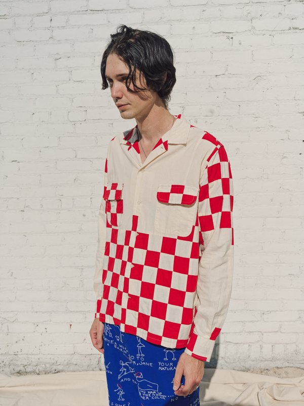 BODE Racing Check Long Sleeve Shirt - White/Red | Garmentory