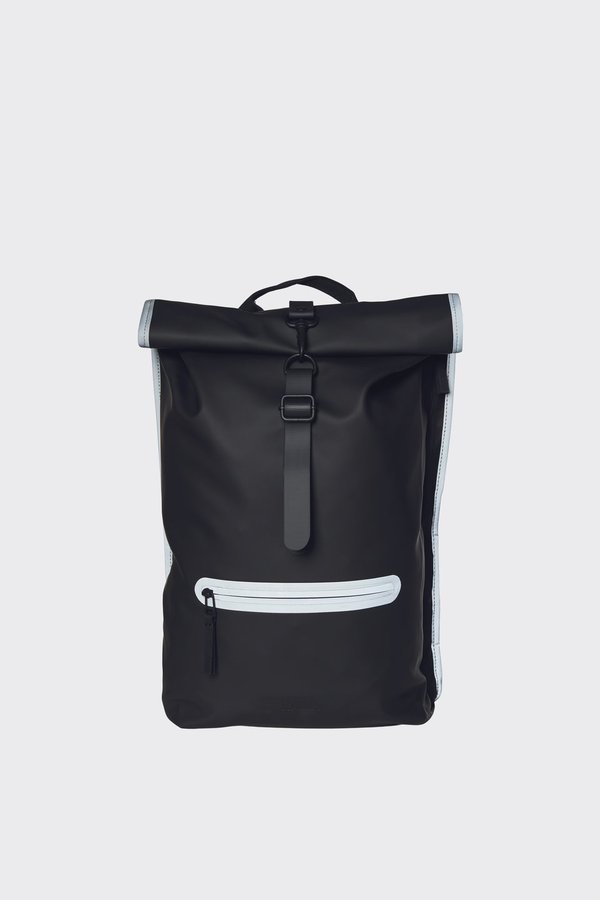 Rains Reflective Roll Top Rucksack bag - Black | Garmentory