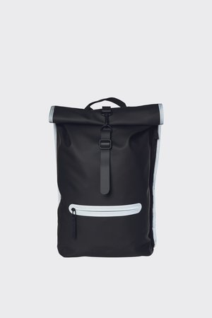 Rains Reflective Roll Top Rucksack bag - Black | Garmentory