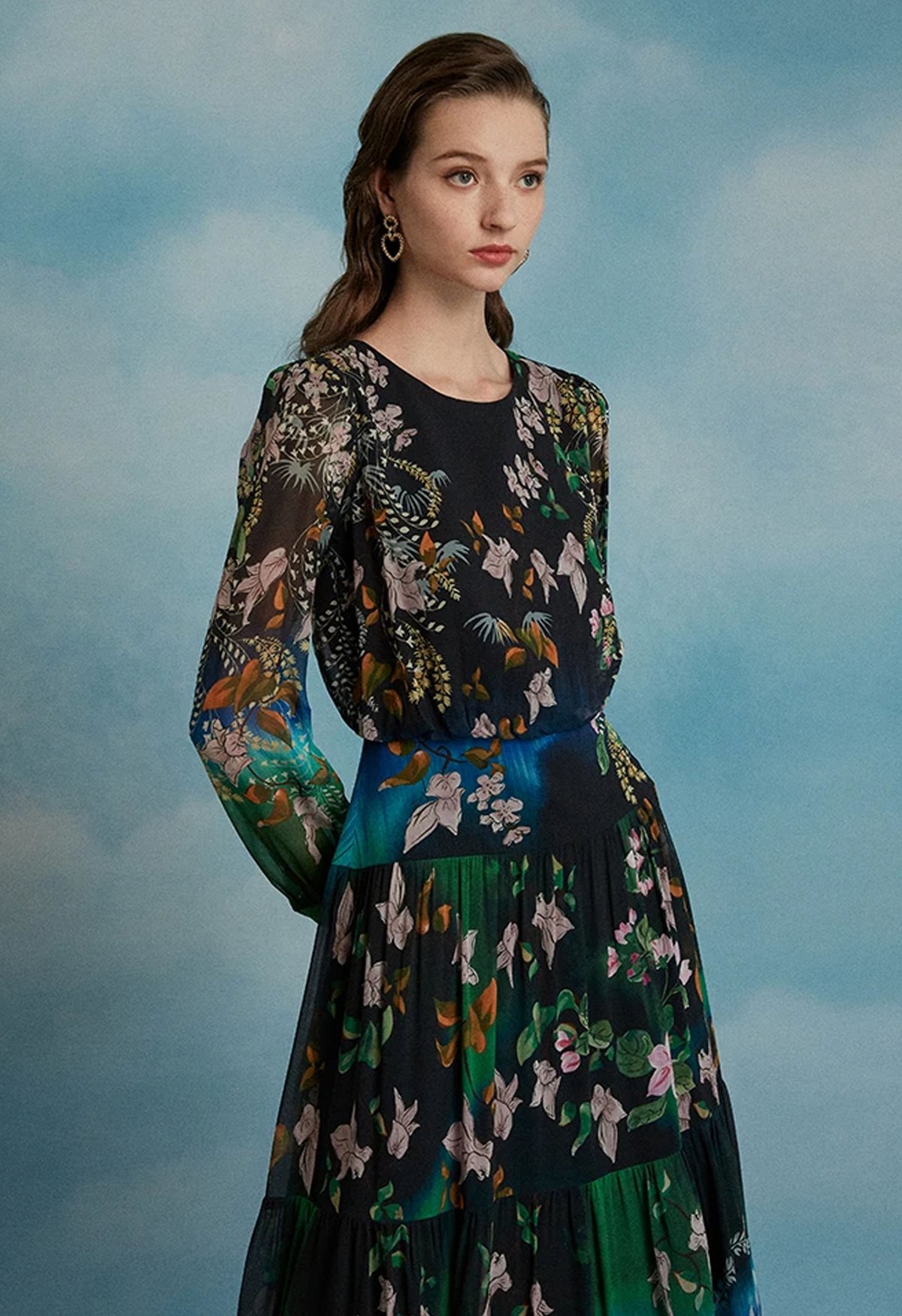 Isabel Dress In Peacock Orchid Print | Garmentory