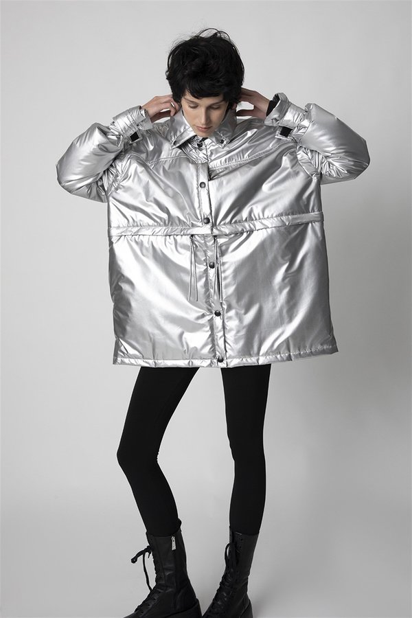 Miin Shiny Puffer Jacket - Silver | Garmentory