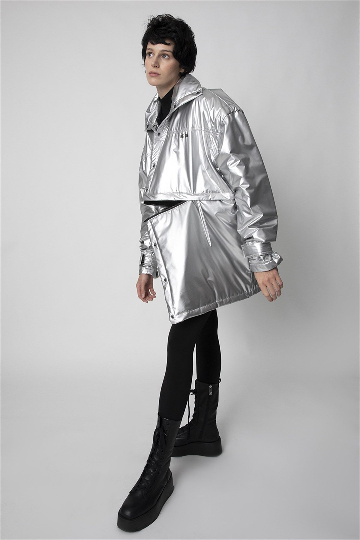 Miin Shiny Puffer Jacket - Silver | Garmentory