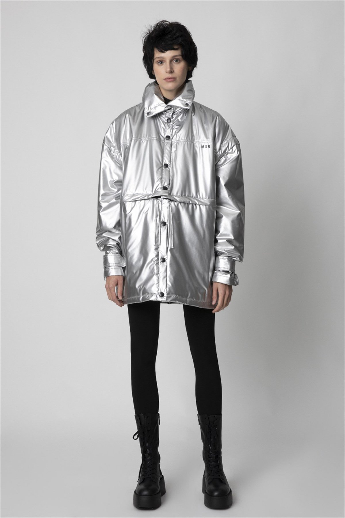 Miin Shiny Puffer Jacket - Silver | Garmentory