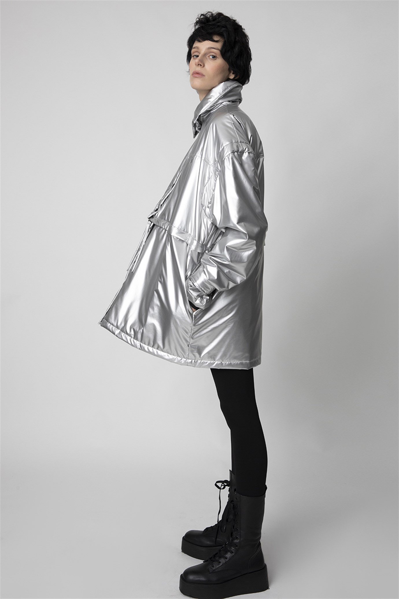 Miin Shiny Puffer Jacket - Silver | Garmentory