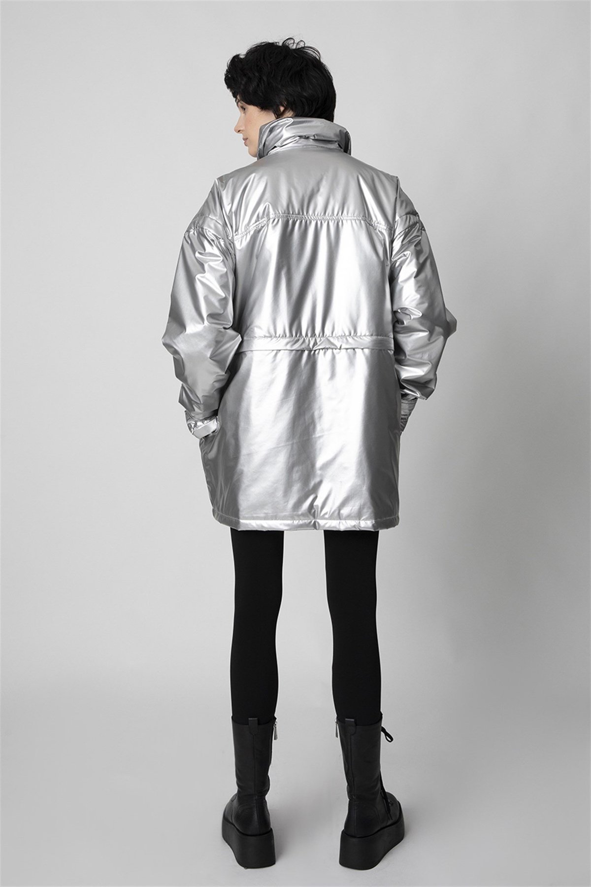 Miin Shiny Puffer Jacket - Silver | Garmentory