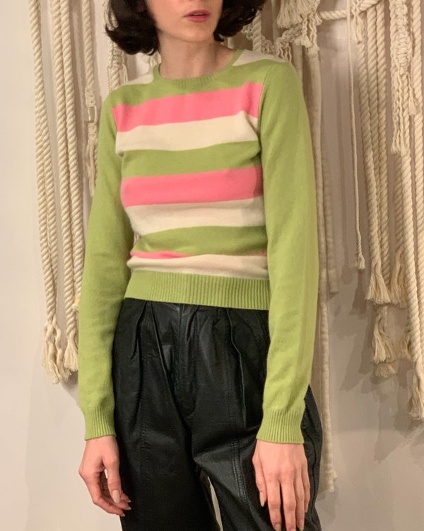 Vintage Peppermint Stripes Cashmere SWEATER - GREEN/PINK/CREAM | Garmentory