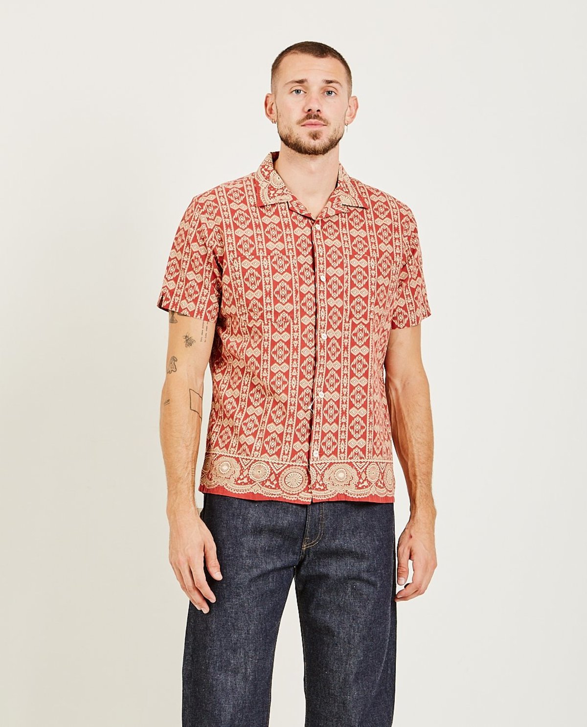 RRL Western Print Camp Shirt - Red/Tan | Garmentory