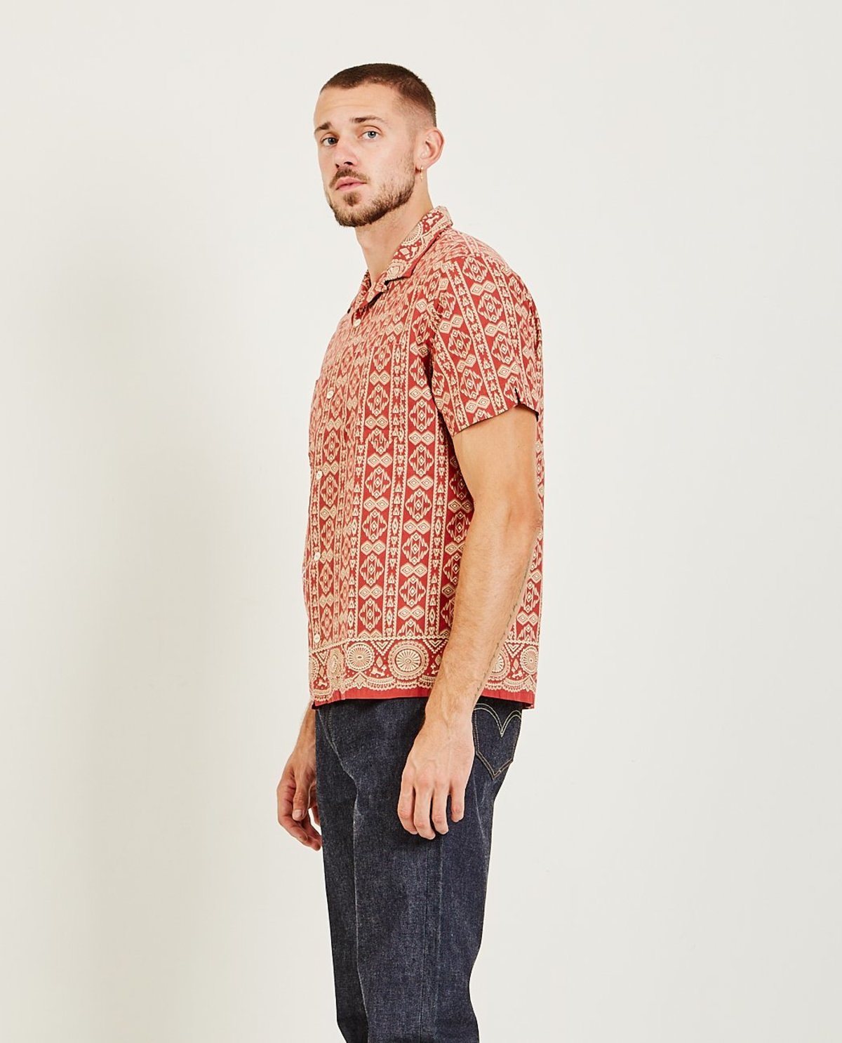 RRL Western Print Camp Shirt - Red/Tan | Garmentory