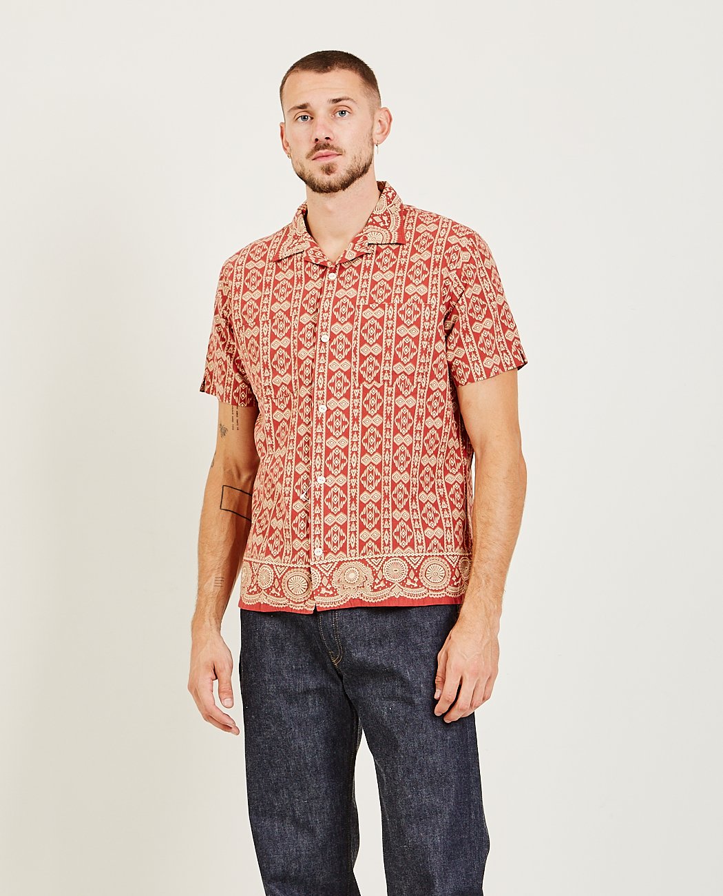 RRL Western Print Camp Shirt - Red/Tan | Garmentory