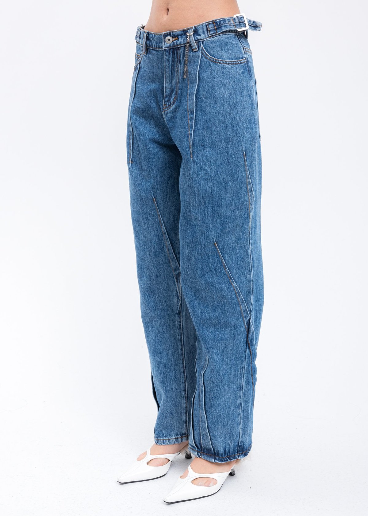 Feng Chen Wang Pleated Wide Leg Denim Jeans - Blue | Garmentory
