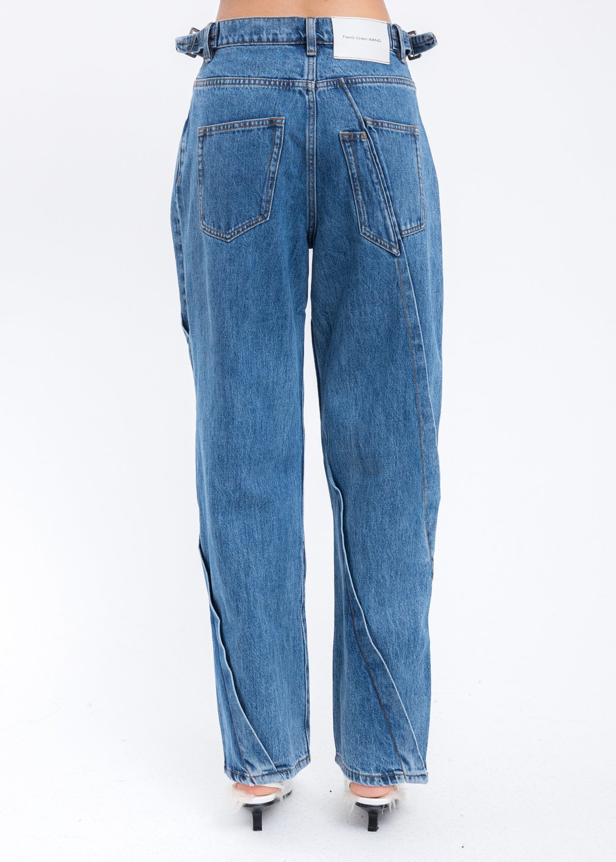 Feng Chen Wang Pleated Wide Leg Denim Jeans - Blue | Garmentory
