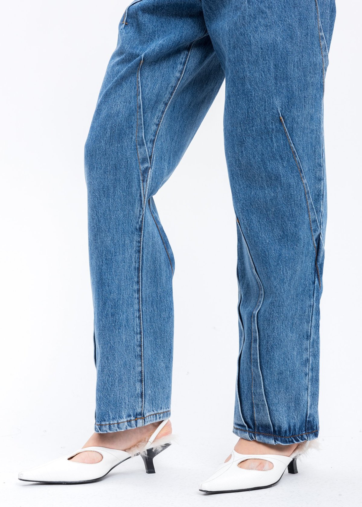Feng Chen Wang Pleated Wide Leg Denim Jeans - Blue | Garmentory