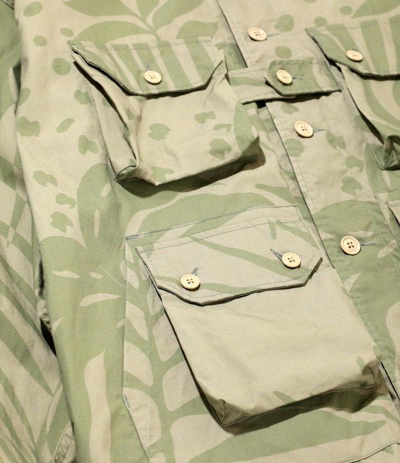 Engineered Garments Explorer Shirt Jacket - Khaki Olive Leaf Print ...