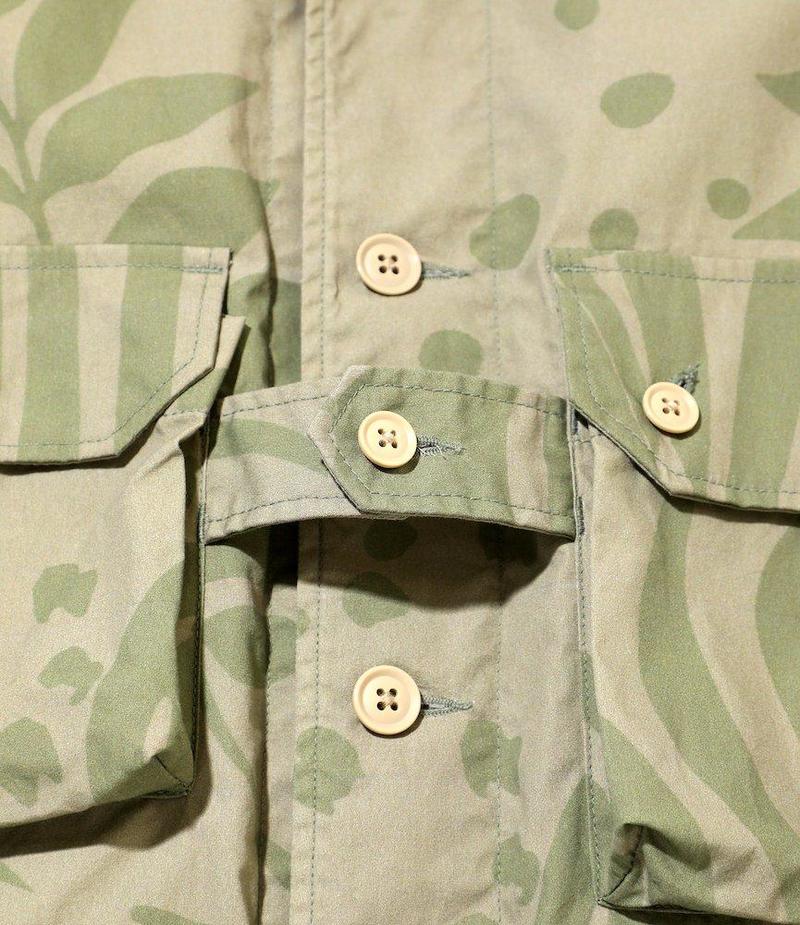 Engineered Garments Explorer Shirt Jacket - Khaki Olive Leaf Print ...
