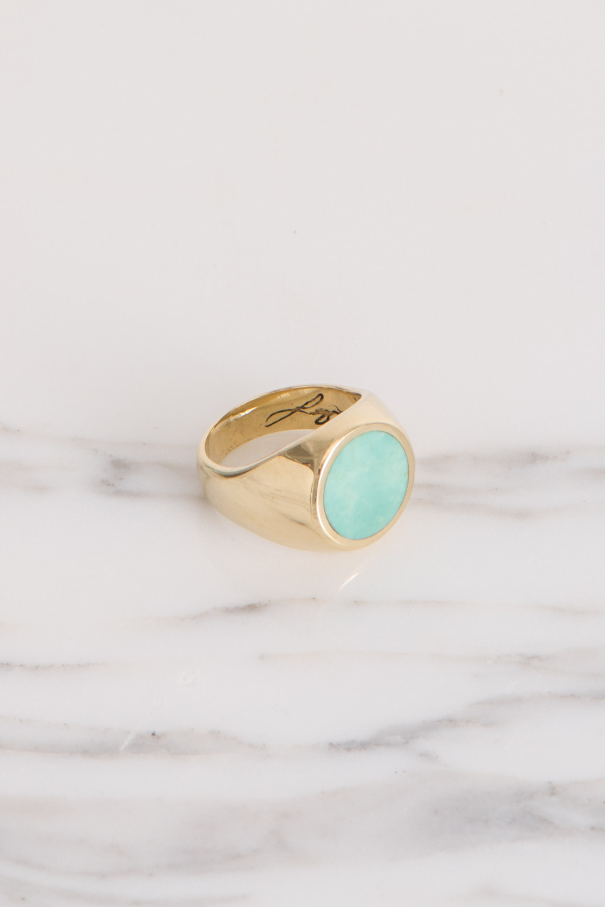 Legier Turquoise Round Stone Signet Ring in Brass | Garmentory