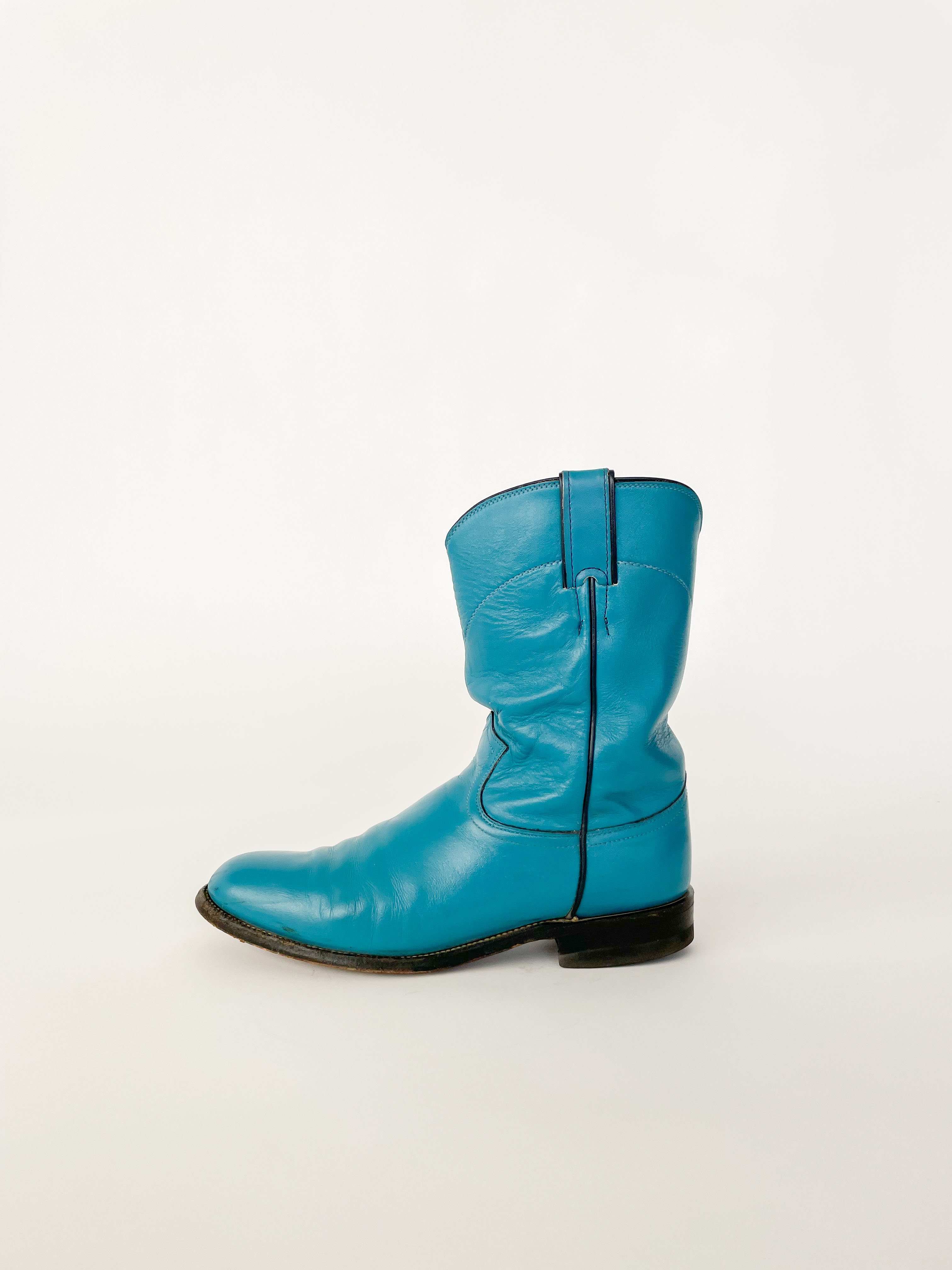 Vintage Leather Cowboy Boots - Teal | Garmentory