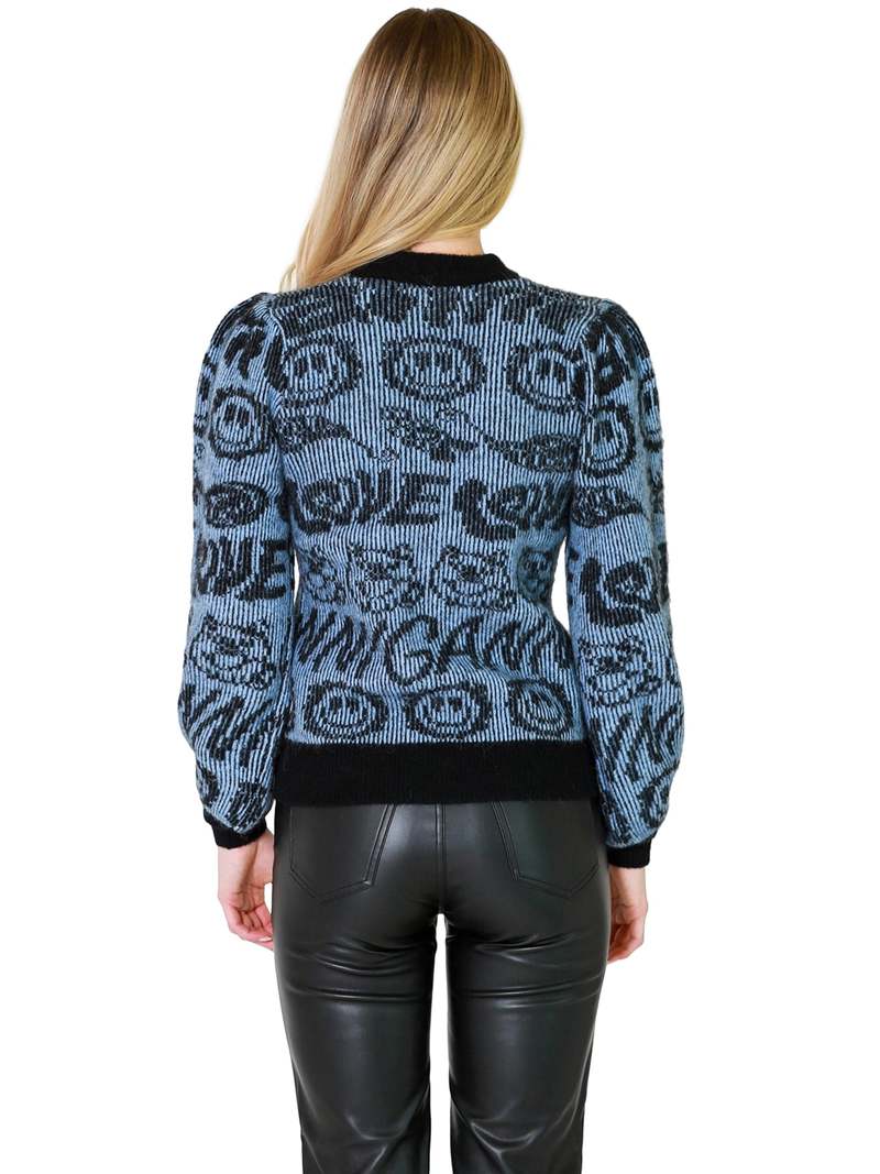 Ganni Smiley Alpaca Blend Balloon Sleeve Pullover - Blue | Garmentory