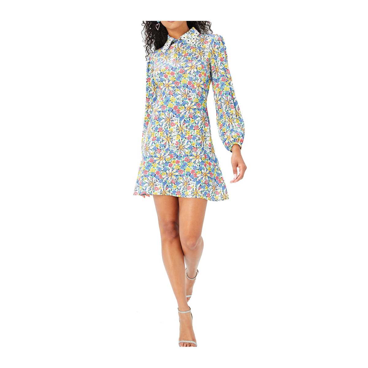 HVN Flower Patch Collared Mini Matilda Long Sleeve Dress - Print ...