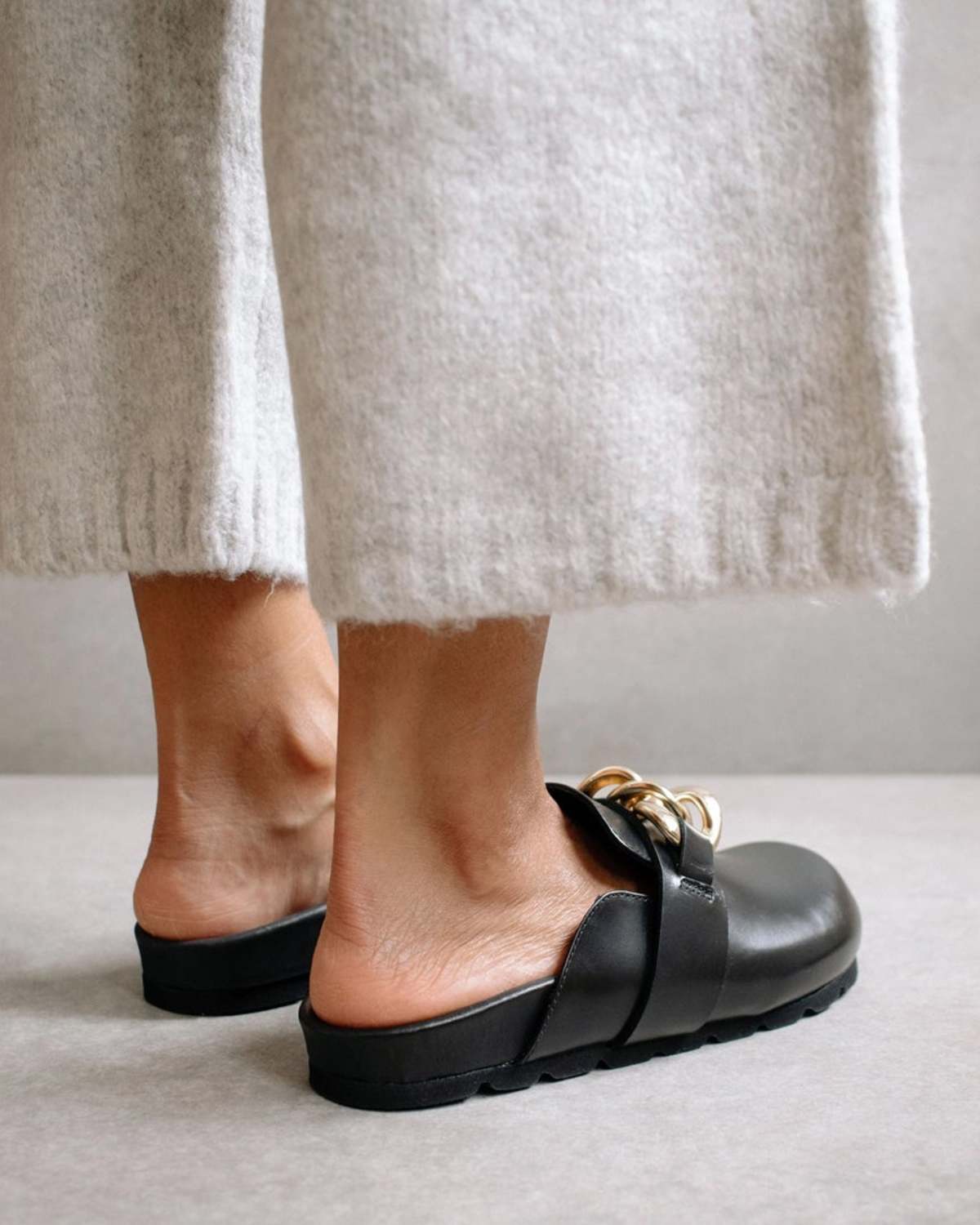 ALOHAS Fireplace Chain Leather Clogs - Black | Garmentory