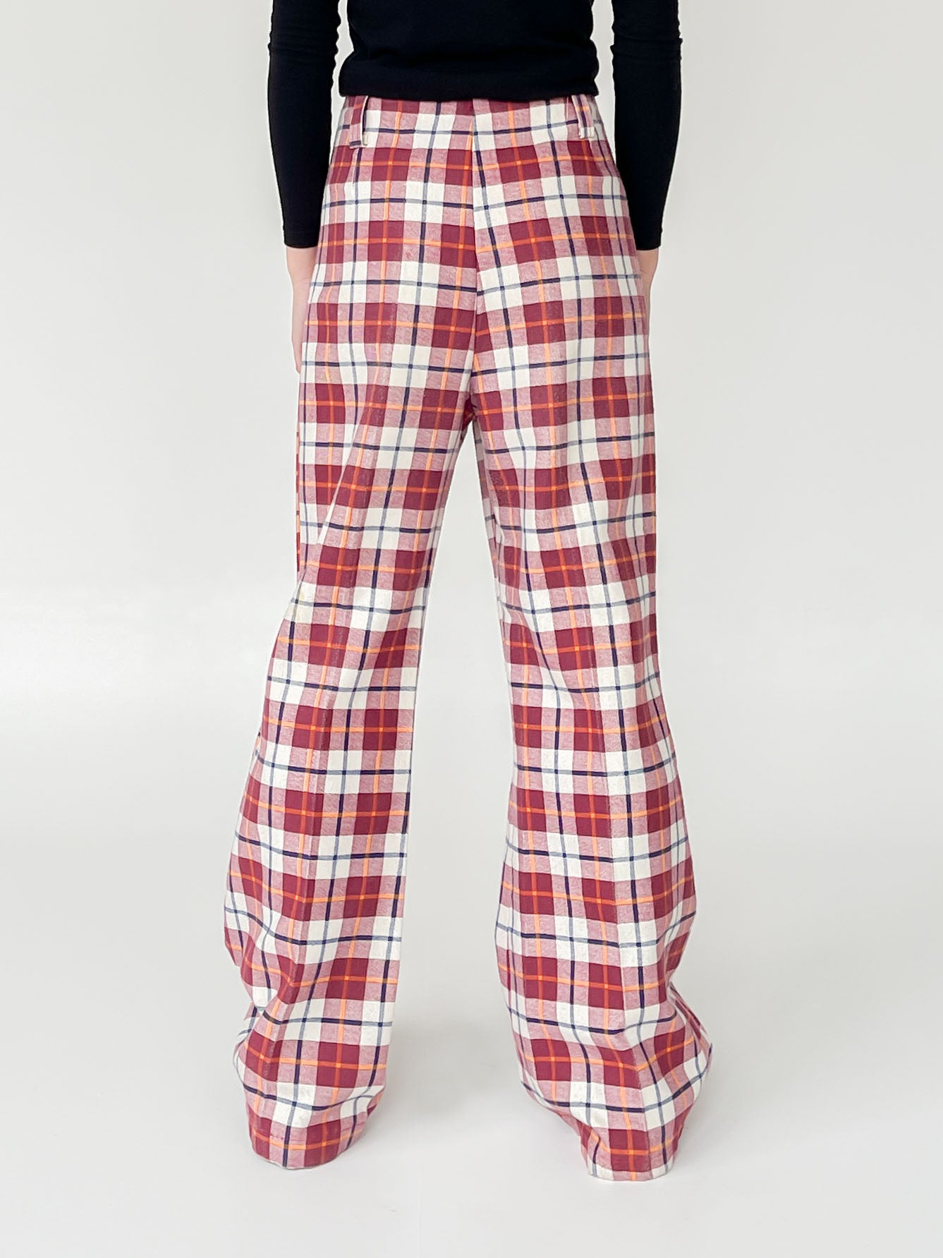 Vintage High Rise Flare Pants - Red Plaid | Garmentory