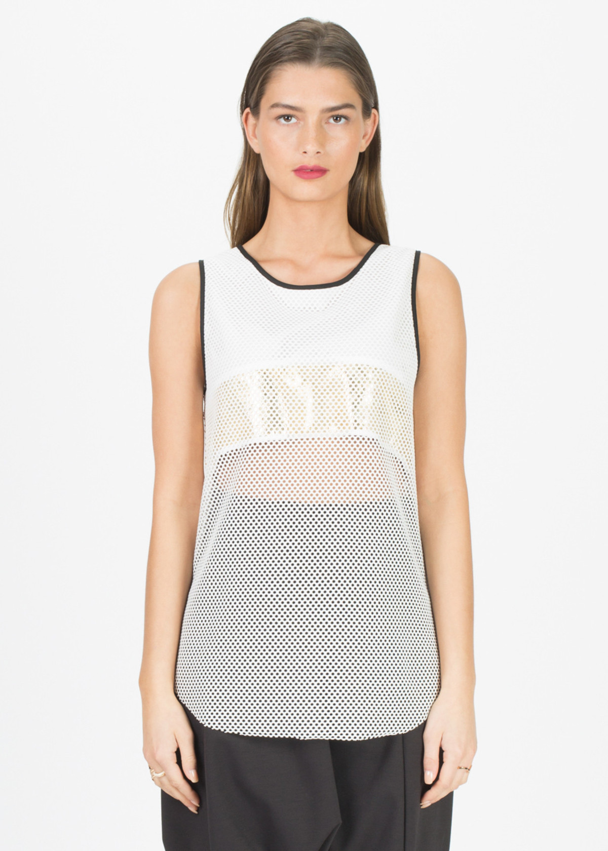 Odeeh Metallic Stripe Mesh Tank Top - White/Gold | Garmentory