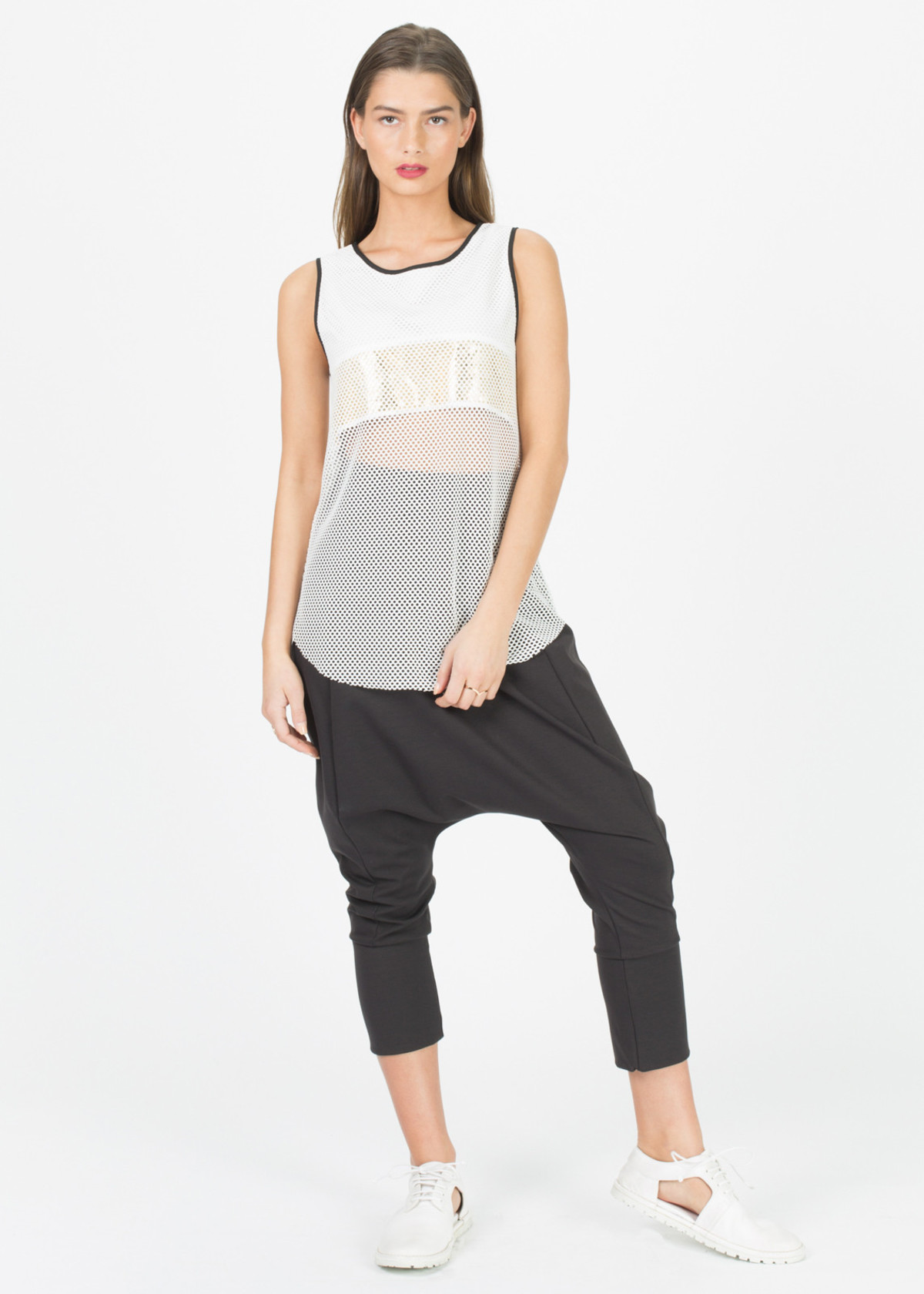Odeeh Metallic Stripe Mesh Tank Top - White/Gold | Garmentory