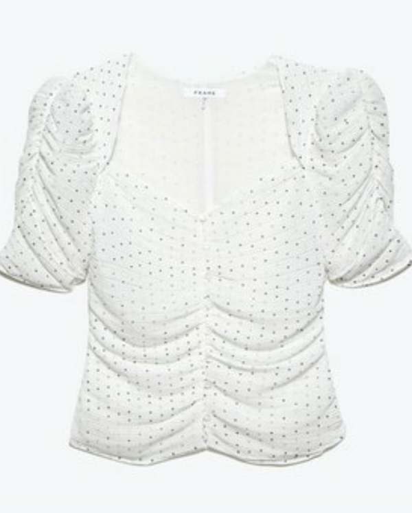 FRAME Denim Gathered Button Front Top - Off White Multi | Garmentory