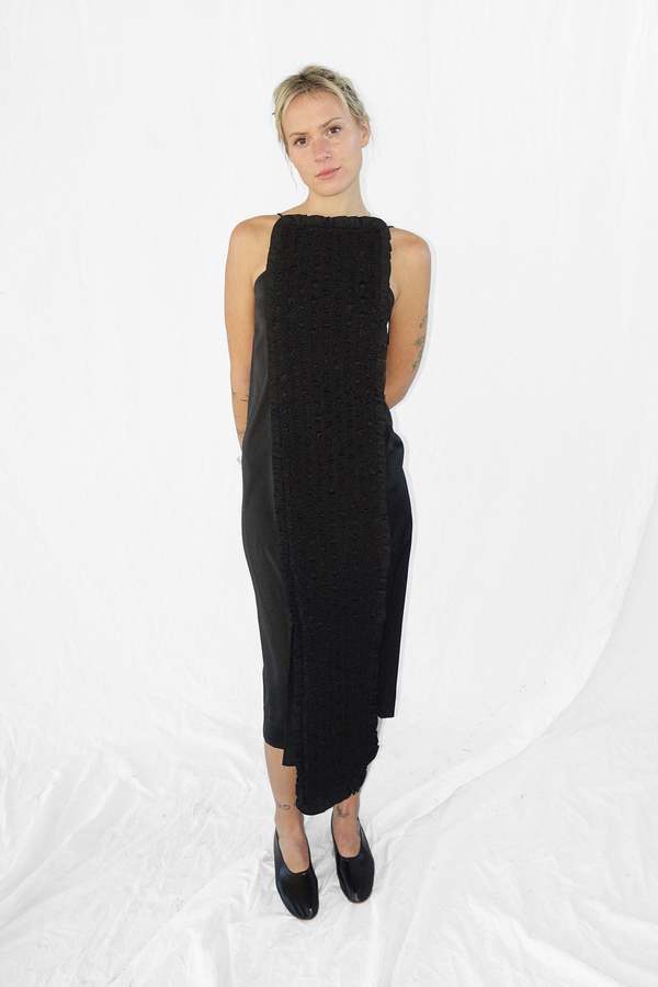 Ganni Smocked Panel Slip Dress - Black | Garmentory