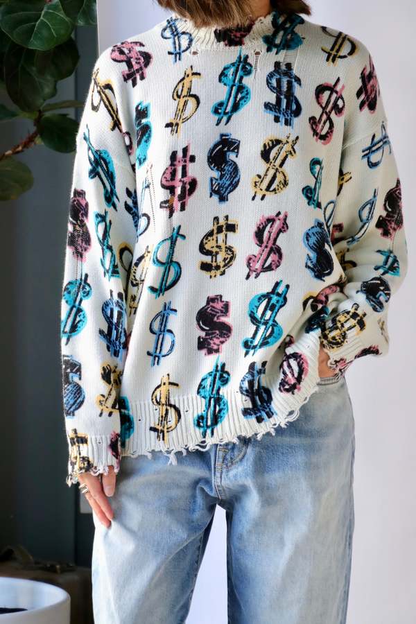 R13 Dollar Sign Oversized Sweater - Multi | Garmentory
