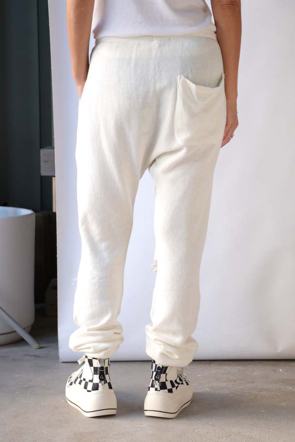 R13 Shredded Knee Dropped Crotch Sweatpant - Ecru | Garmentory